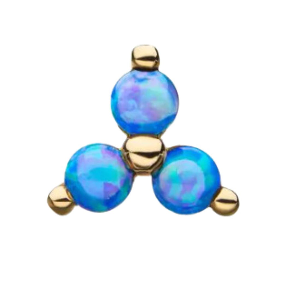 14K Gold Threadless Push In Flat Back Blue Opal Trinity Earring with T – MrInkwells