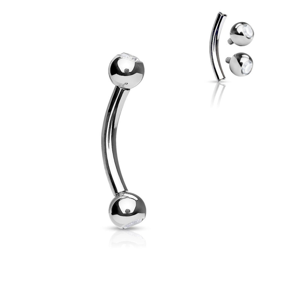 Titanium Internally Threaded CZ Bezel Ends Curved Barbell – MrInkwells