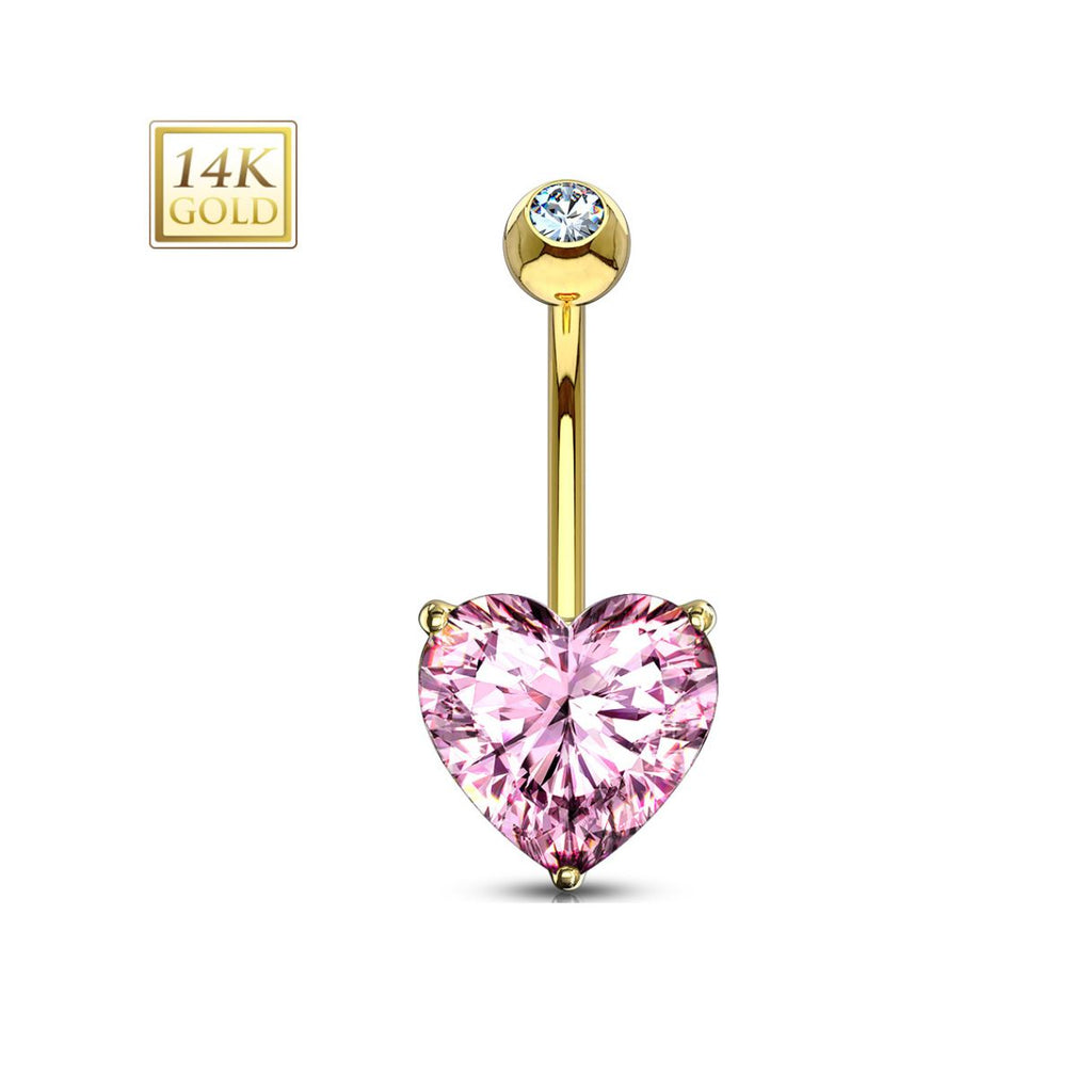 14K Gold Pink Crystal Heart Bellybutton Barbell – MrInkwells
