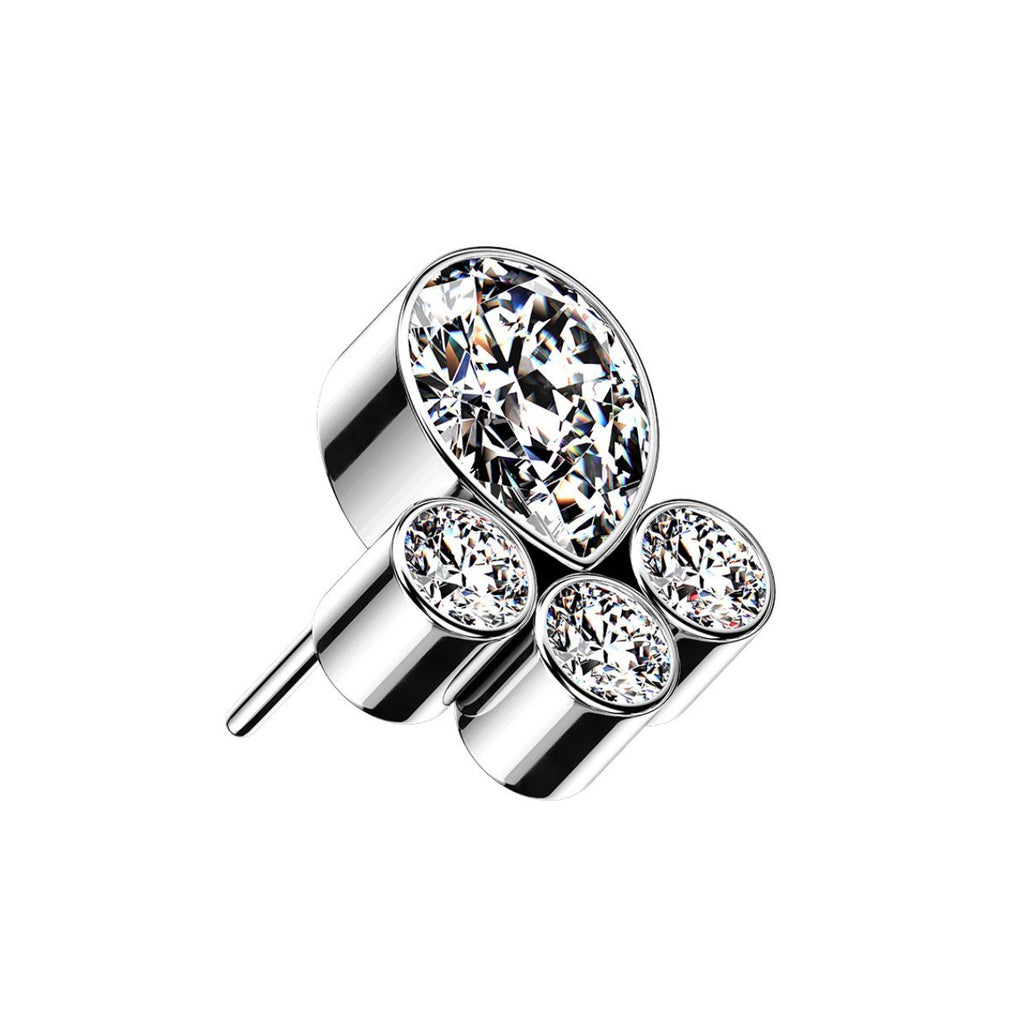 Titanium Threadless Push In Flat Back CZ Teardrop Cluster Earring ...
