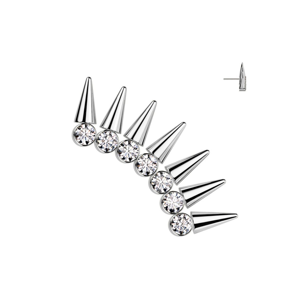 Titanium Threadless Push In Flat Back CZ Bezel Curved Spiked Earring ...