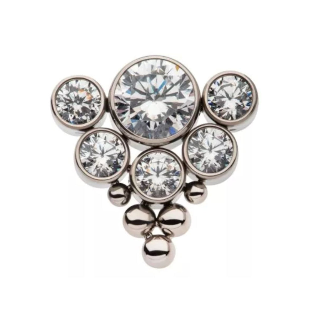 Titanium Threadless CZ Bezel and Ball Cluster Triangle Flat Back Earri ...