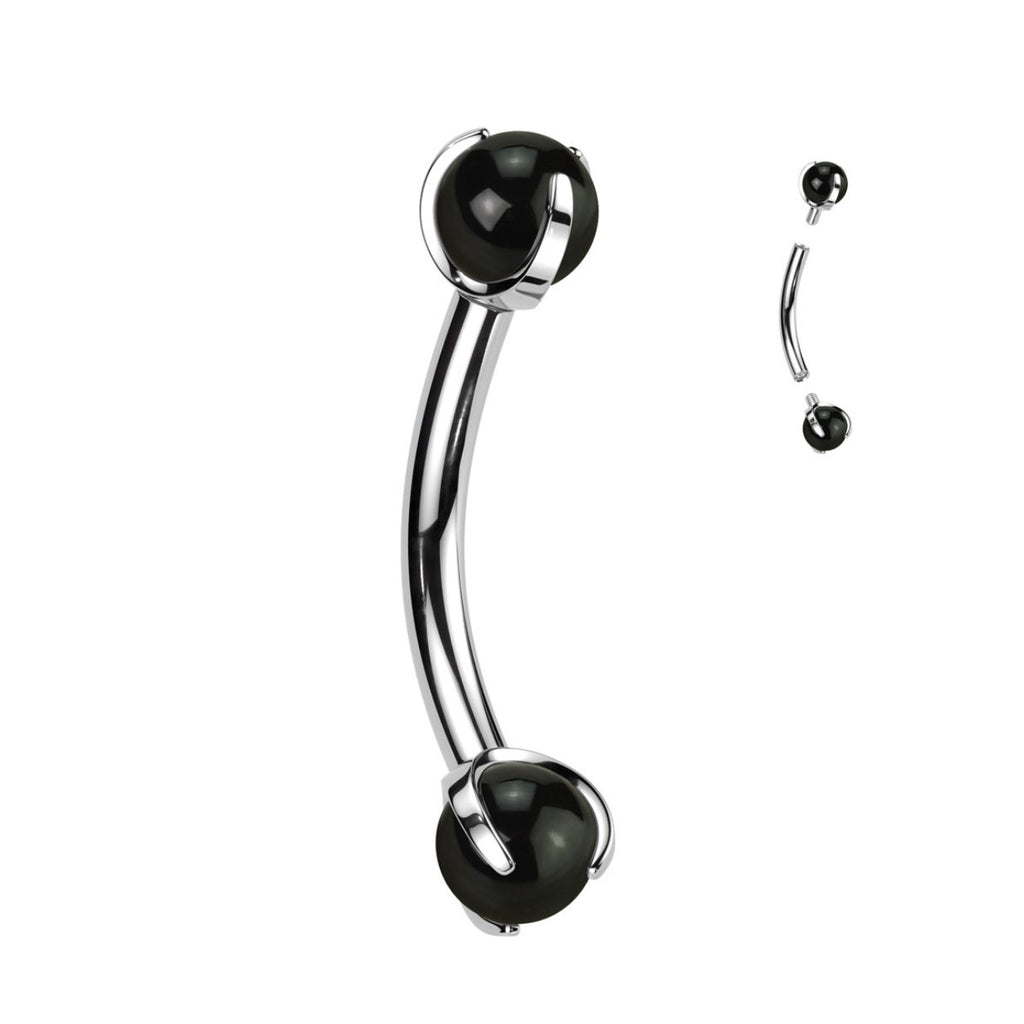 Titanium Internally Threaded Black Onyx Ends Curved Barbell – MrInkwells